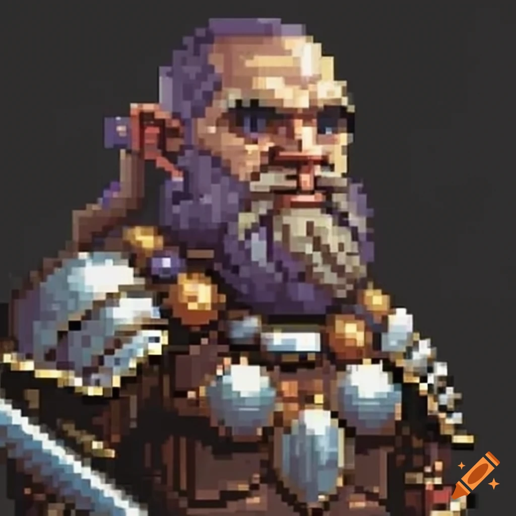 Pixel art of a highly detailed close-up portrait of a dwarf warrior in ...