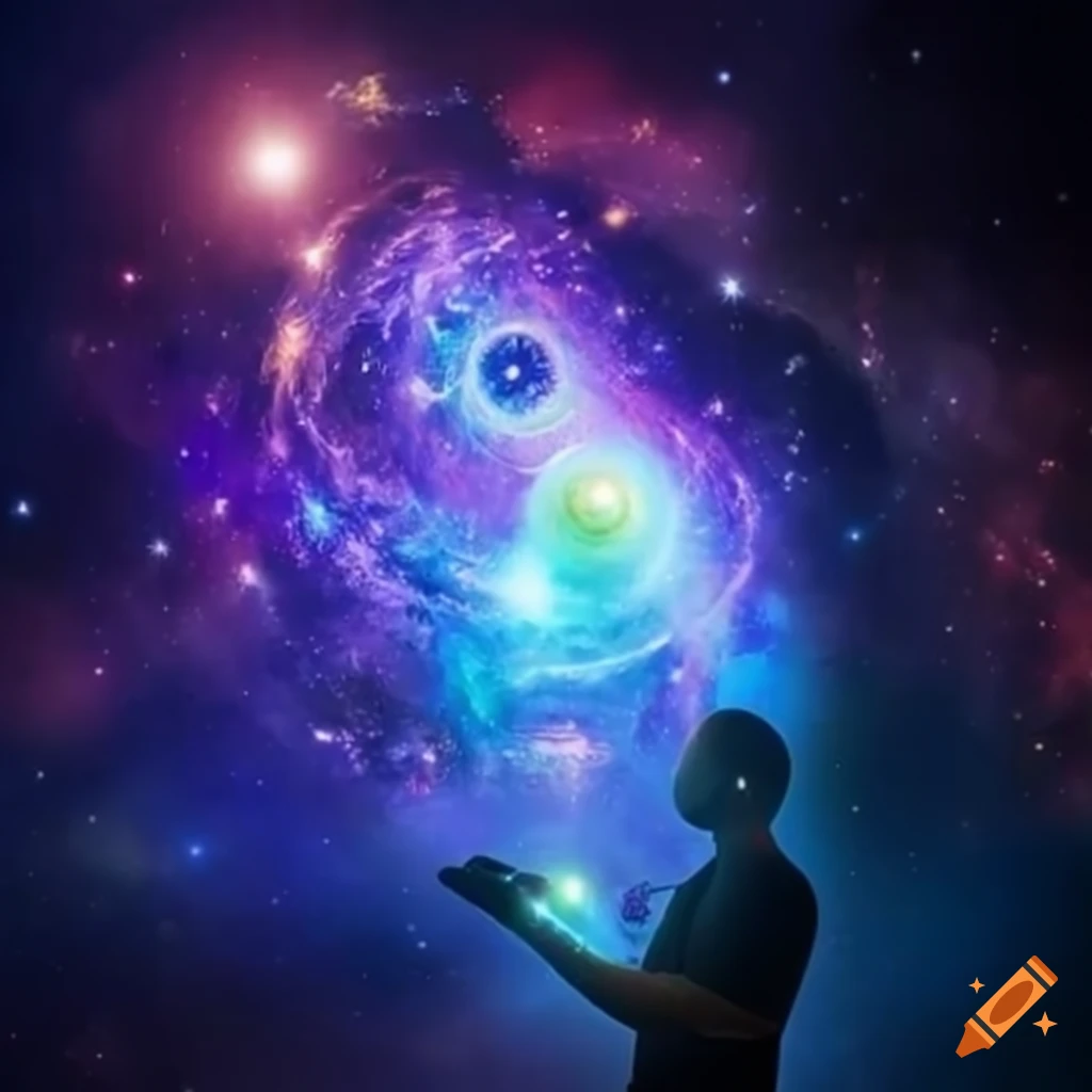 Man receiving cosmic energy and abundance from the universe on Craiyon