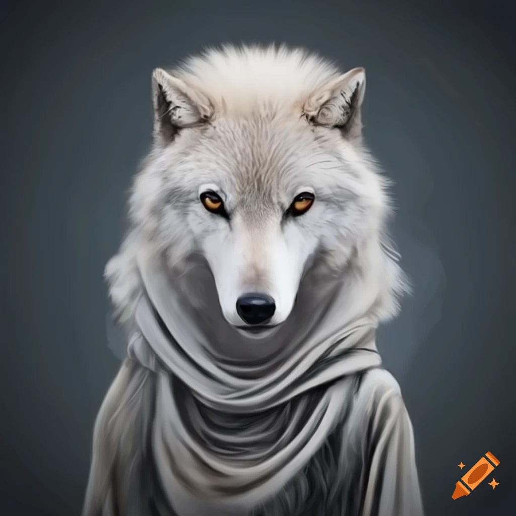 White wolf wearing arab black clothes on Craiyon