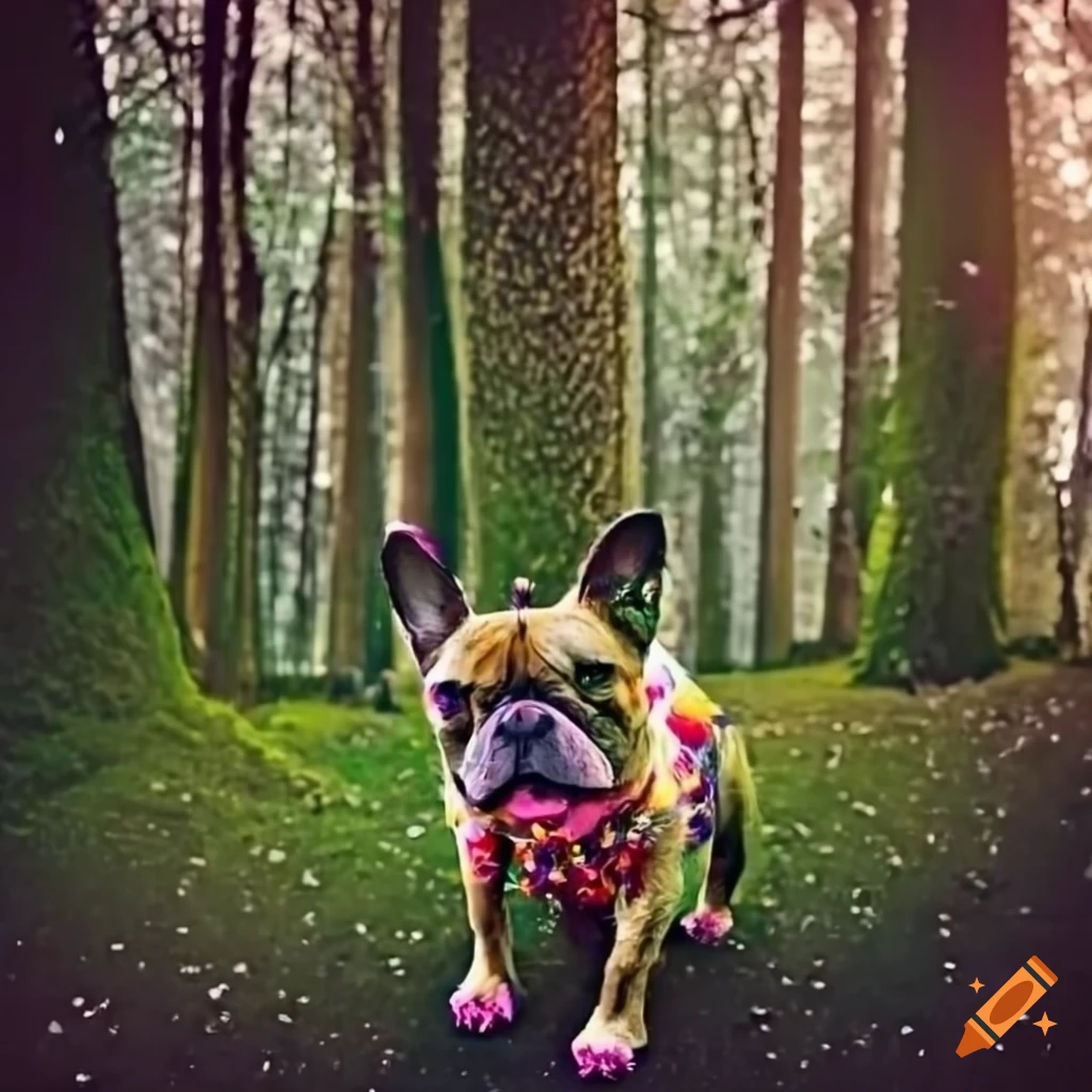 French bulldog in spooky forest with enchantment on Craiyon