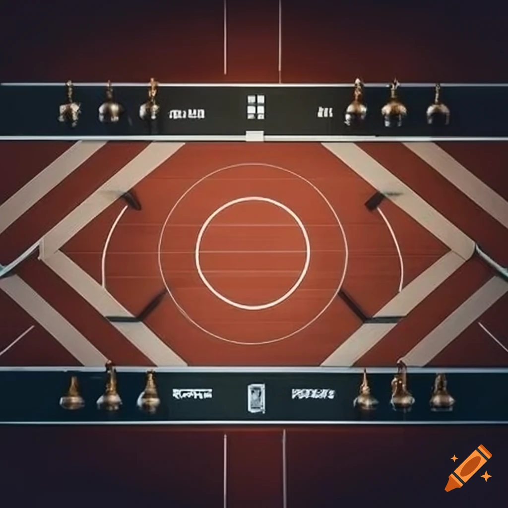 Basketball court with chess pieces in top view design on Craiyon