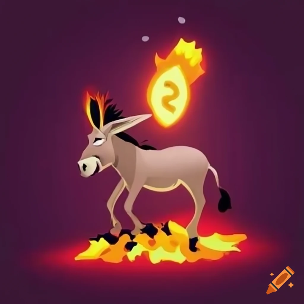 Donkey holding money with flames around it on Craiyon