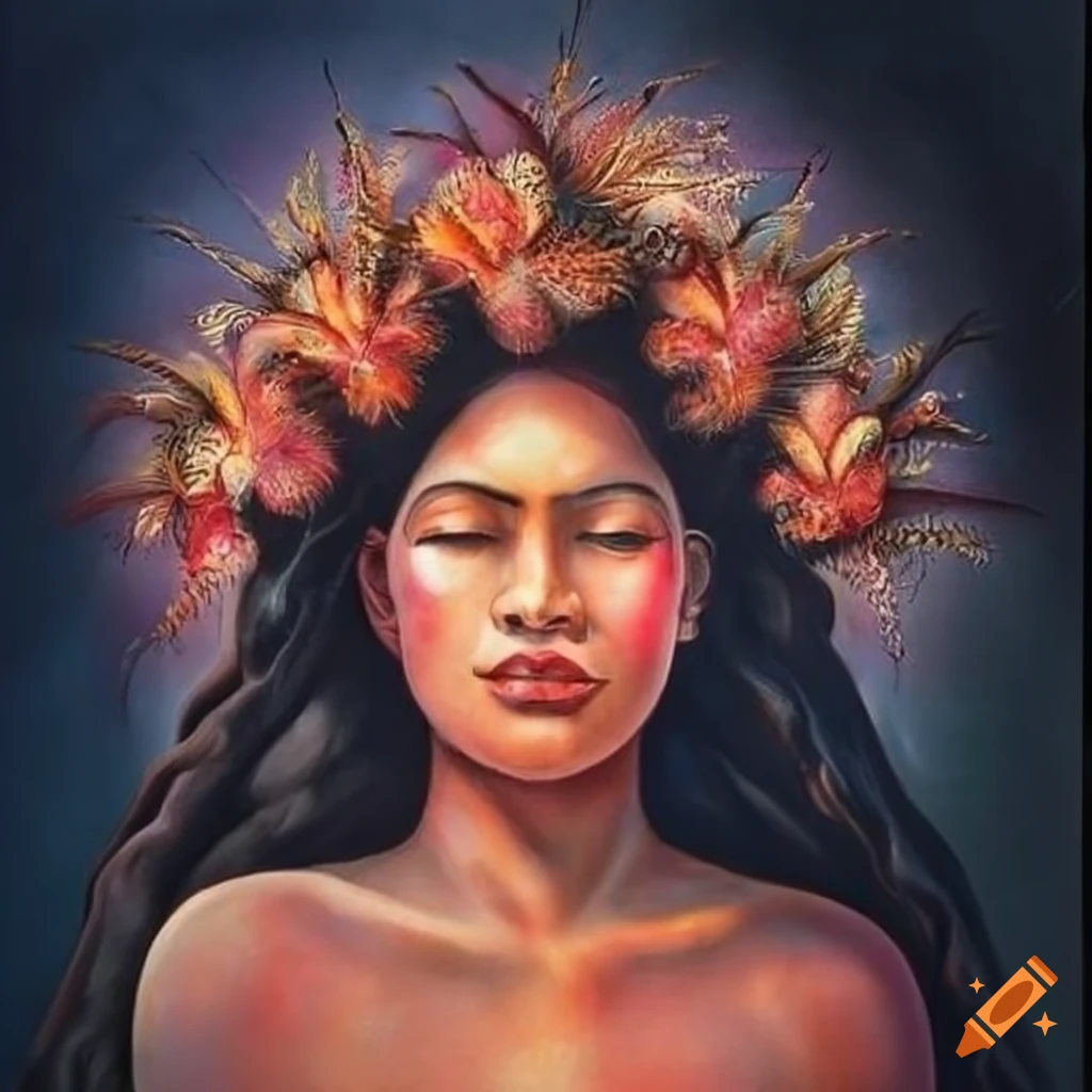 Polynesian masterpiece depicting a beautiful and spiritual woman on Craiyon