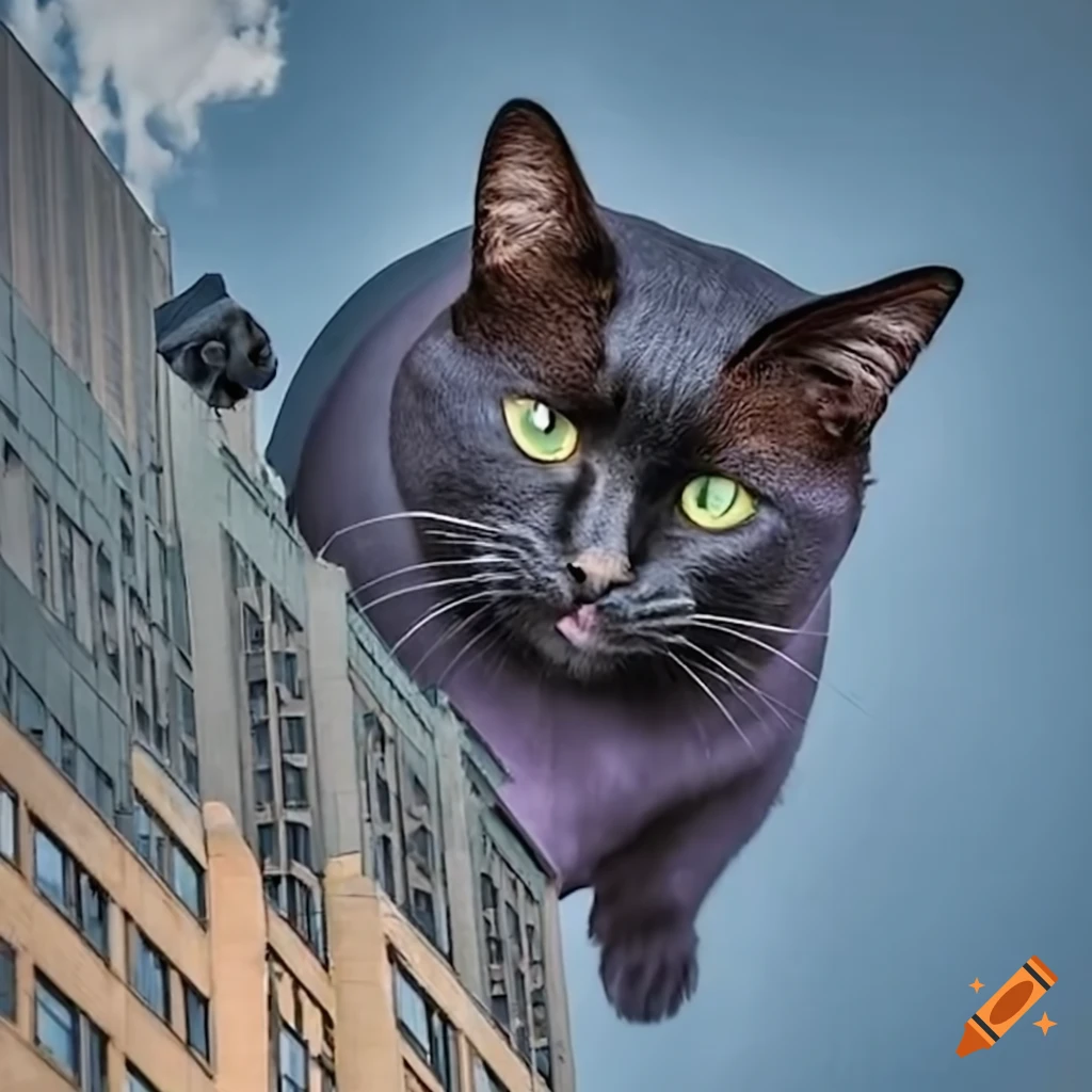 Giant black cat stomping on minneapolis city on Craiyon