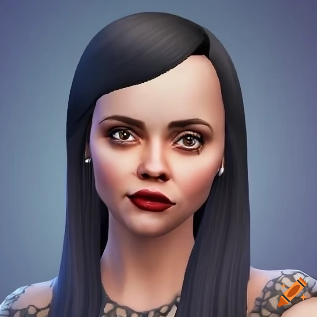 Character sim resembling Christina Ricci in Sims 4 style on Craiyon