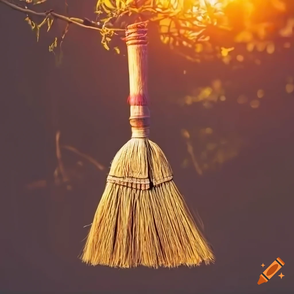 Artfully displayed traditional broom during sunset on Craiyon