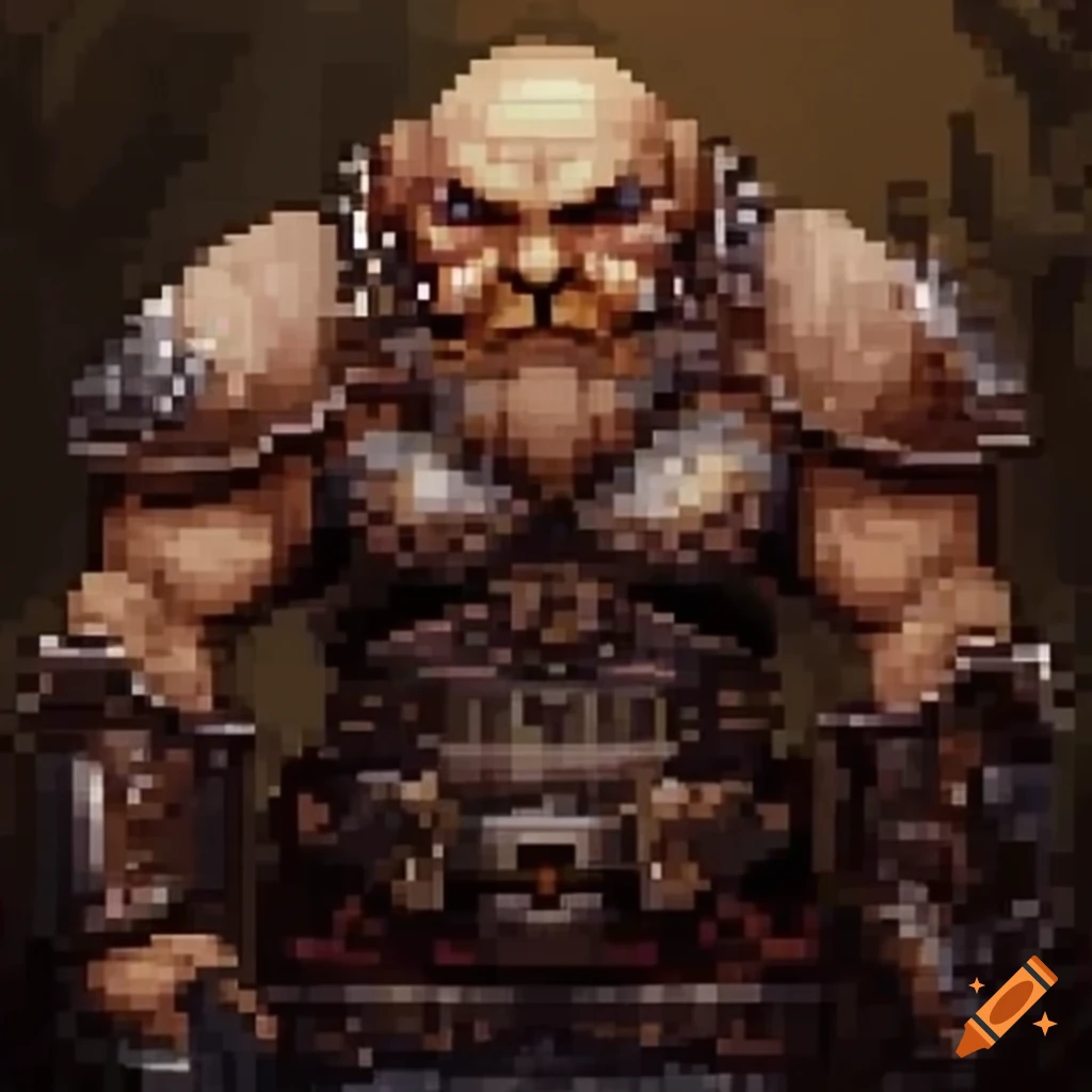 Pixel art of a highly detailed close-up portrait of a Dwarf warrior in ...