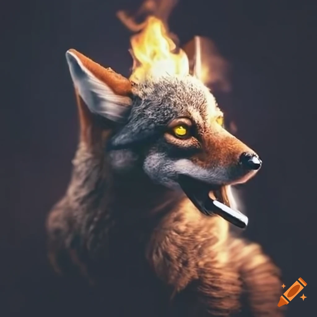 Coyote smoking a cigar on Craiyon