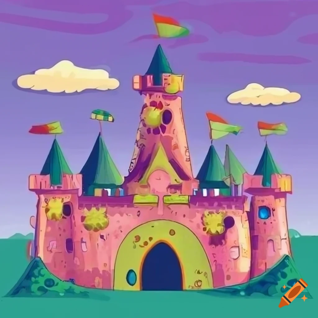 Whimsical cartoon style castle background on Craiyon