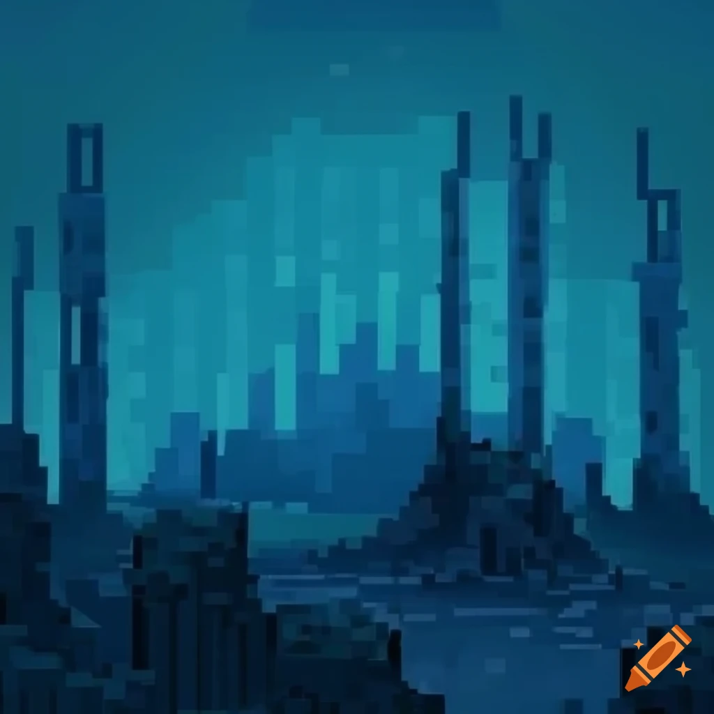 2d pixel blue ruin background on Craiyon