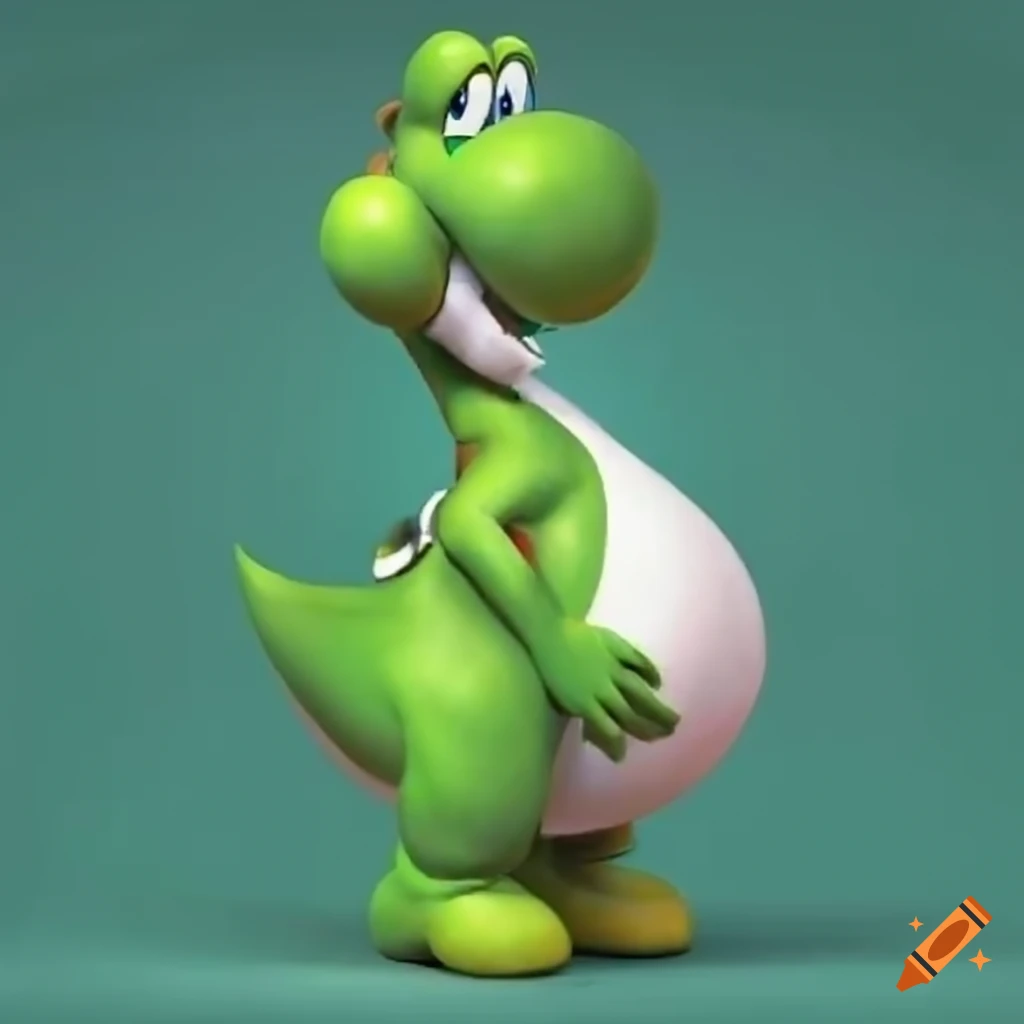 Green Yoshi with a large belly digesting a meal on Craiyon