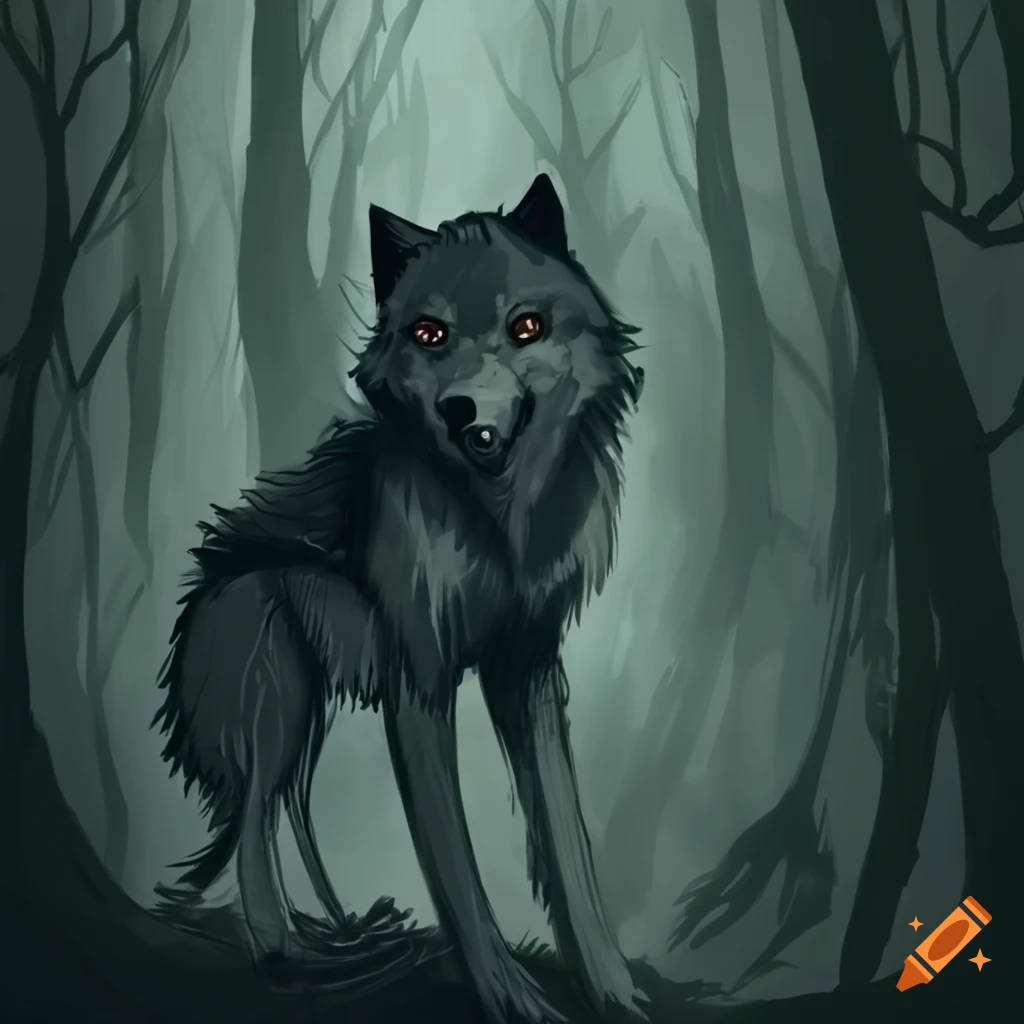 Savage wolf in a dark forest on Craiyon