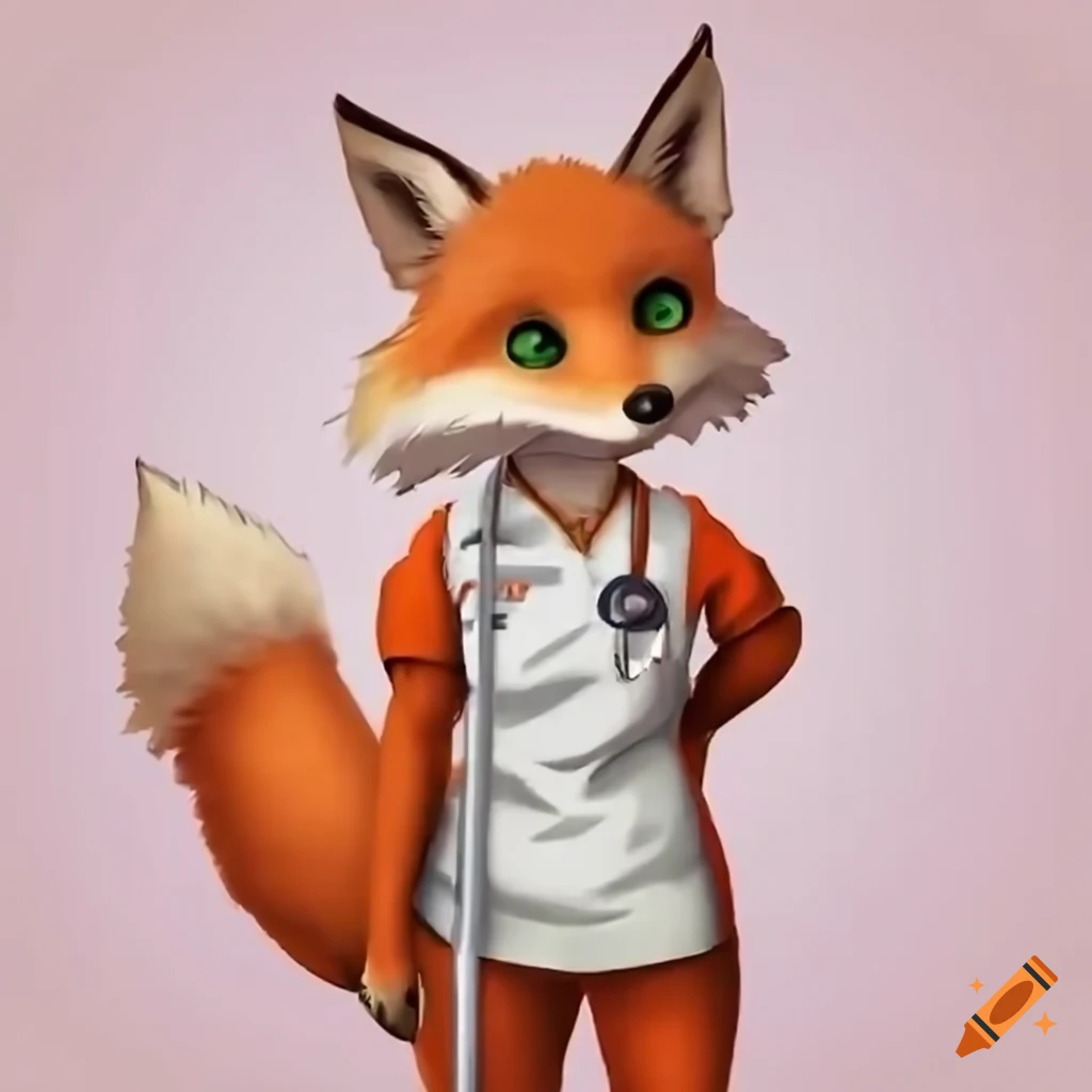 Bipedal fox nurse at a forest clinic on Craiyon