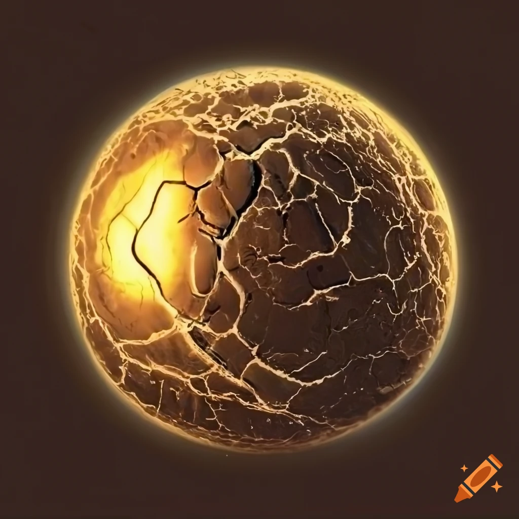 Glowing soil orb with white and yellow cracks on Craiyon