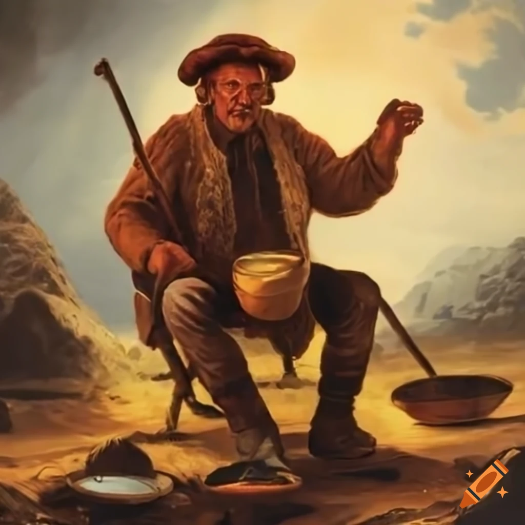 Gold miner panning during the 1848 gold rush on Craiyon