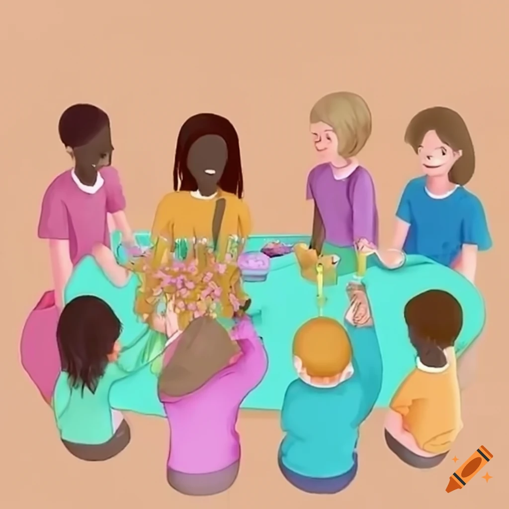 Diverse students in groups with spring pastel colors on Craiyon