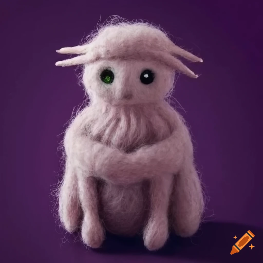 Fantasy felted wool creatures wearing unique clothing on Craiyon