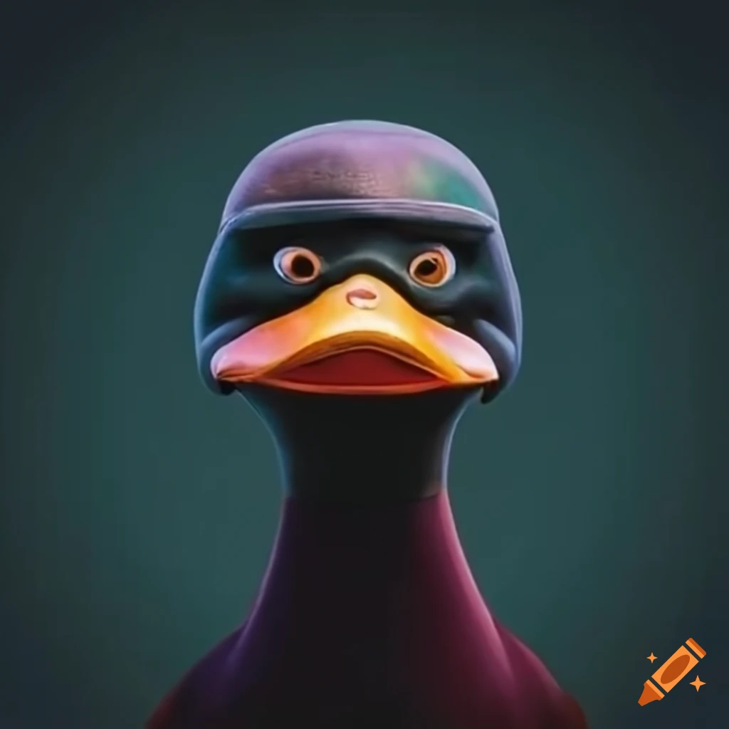Duck wearing a ninja mask looking at the camera on Craiyon