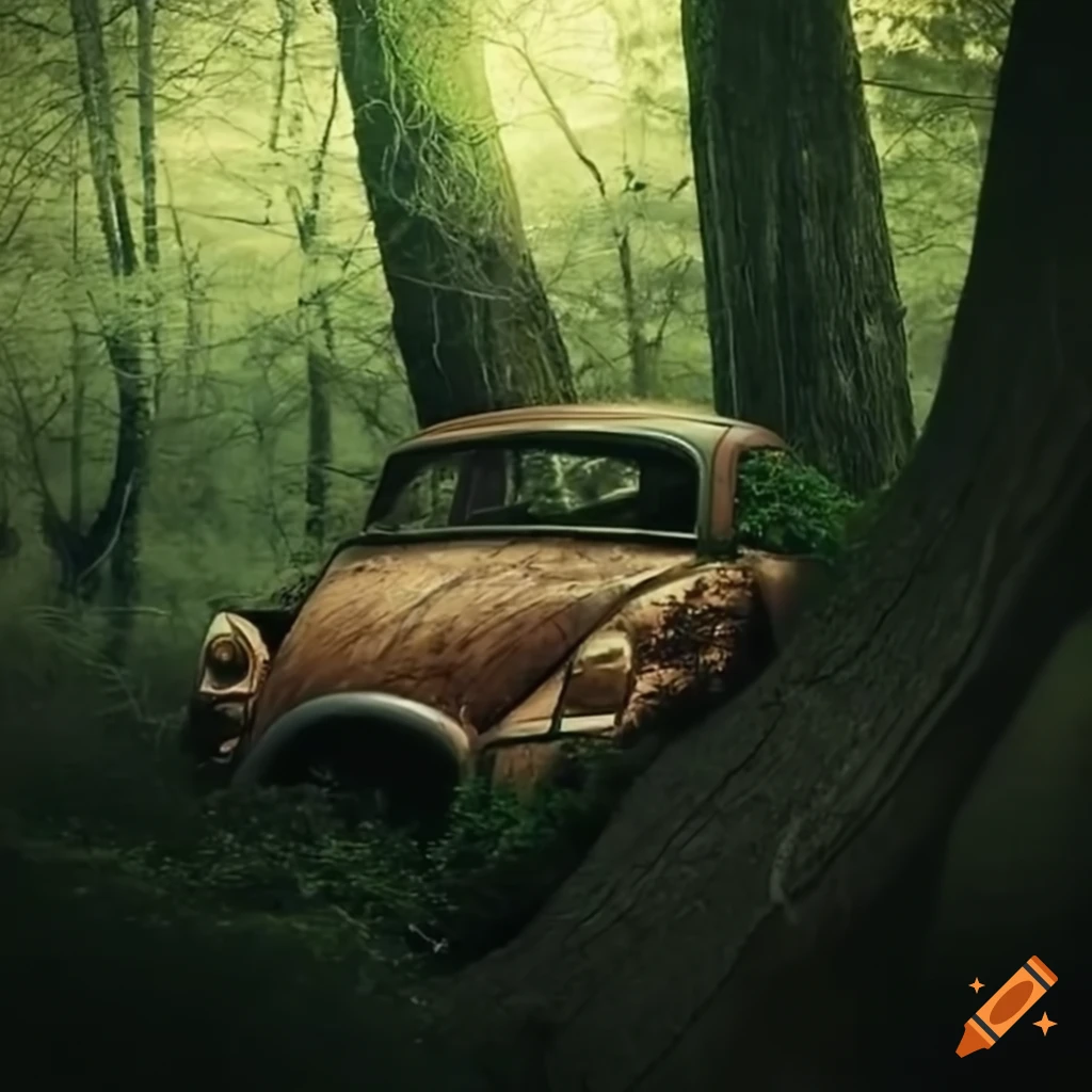 Car inside a tree on Craiyon