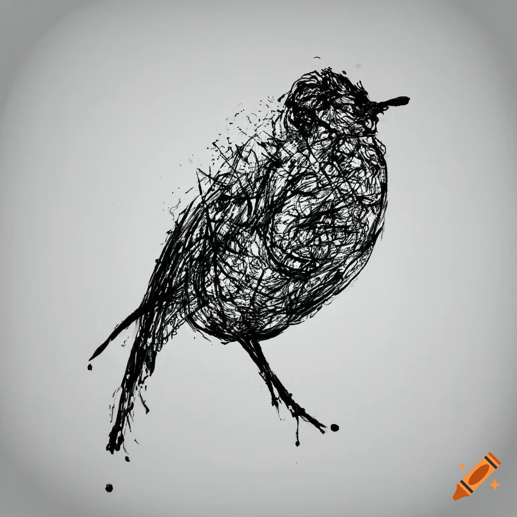 Minimalist black pen and ink bird illustration on white paper on Craiyon