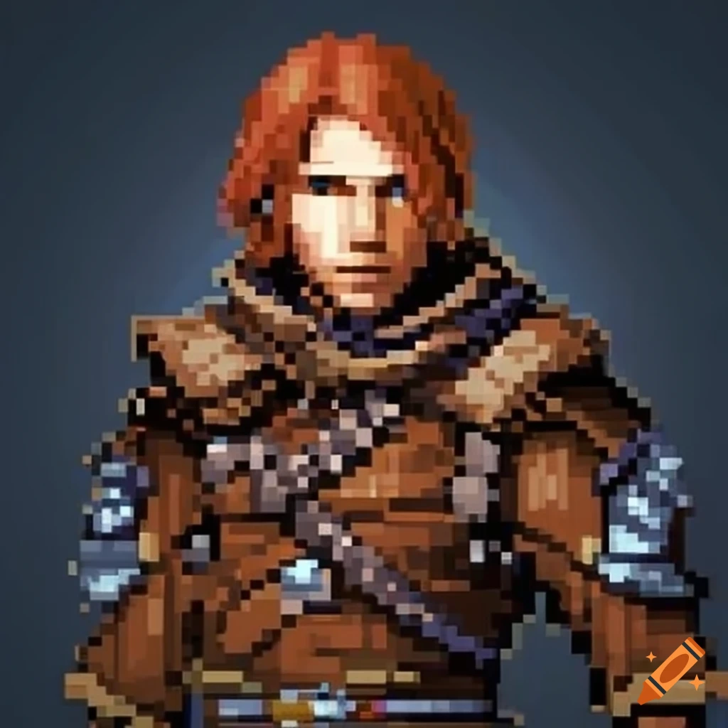 Pixel art portrait of a male rogue in leather armor and cloak on Craiyon