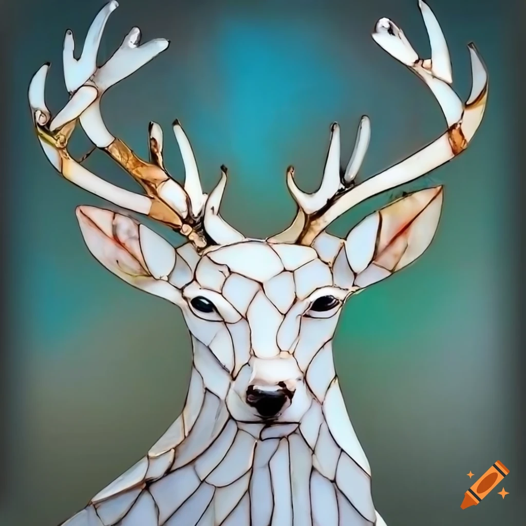 Stained glass white stag design on Craiyon
