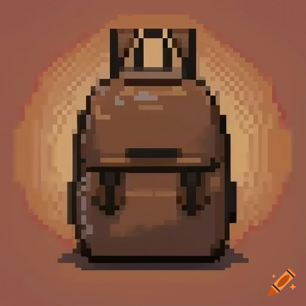Pixel art of a brown backpack on Craiyon