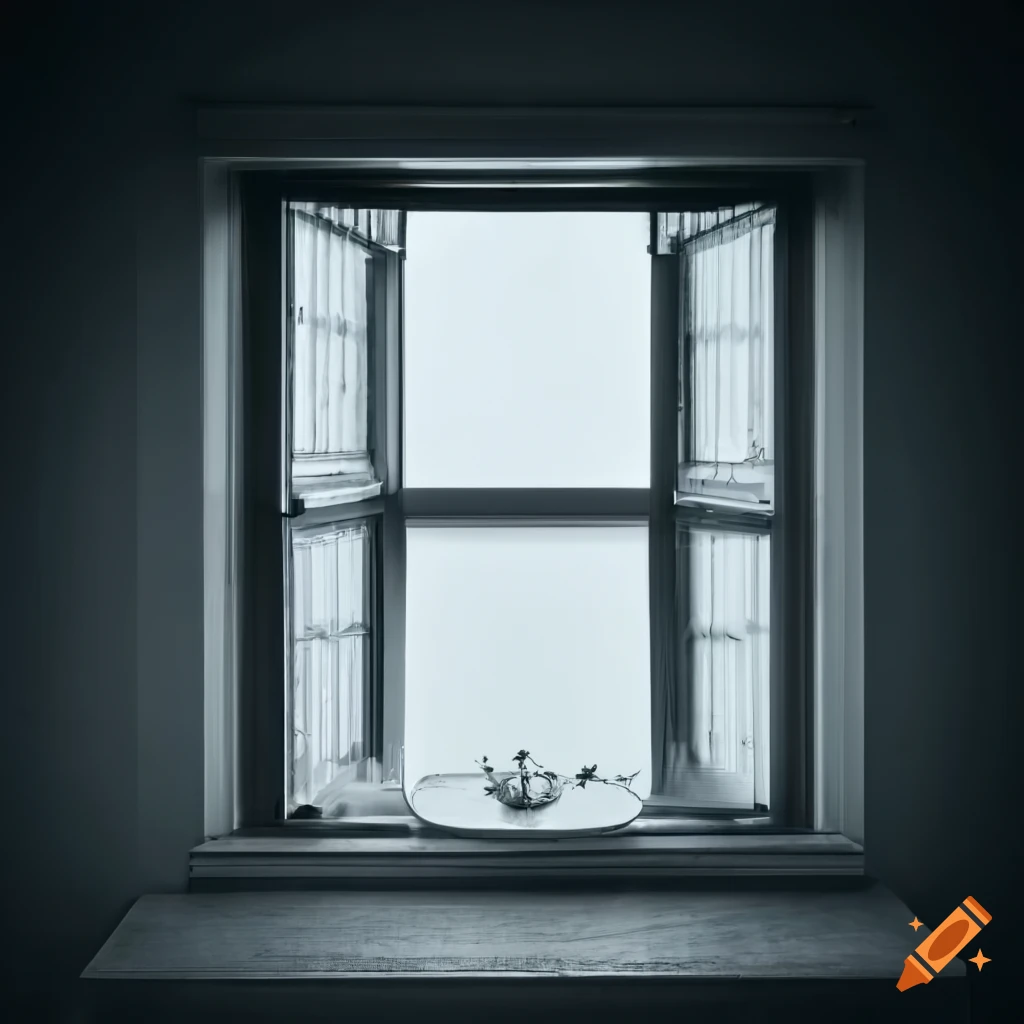 Window with two opening sheets in a living room on Craiyon