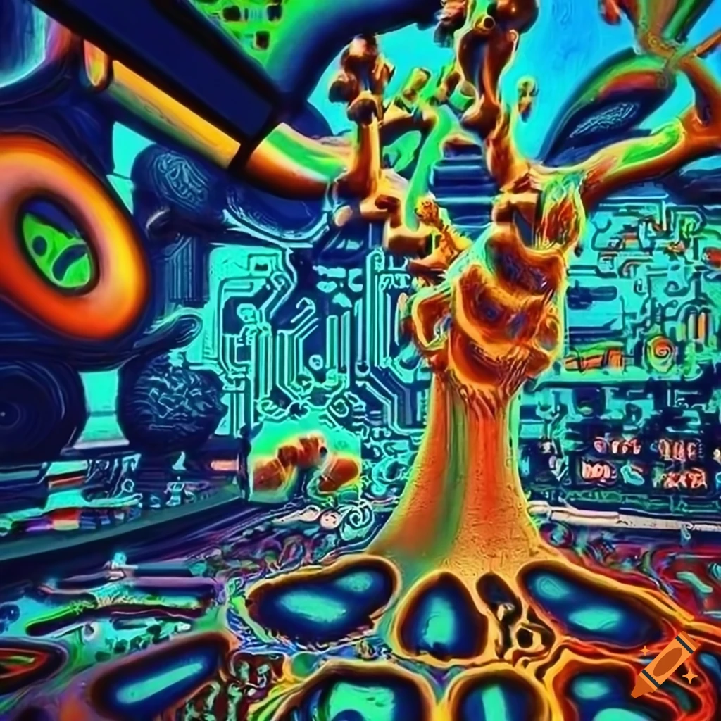 Psychedelic alien gigantic tree in tube art style on Craiyon