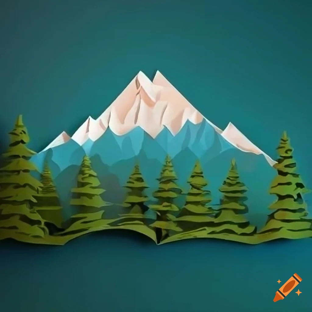 National park paper cut out of mountains and woods on Craiyon