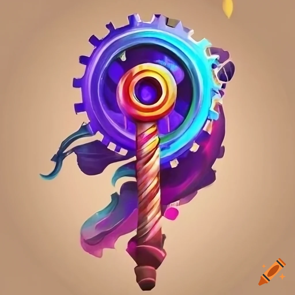 Gear and magic staff intertwined in a logo design on Craiyon