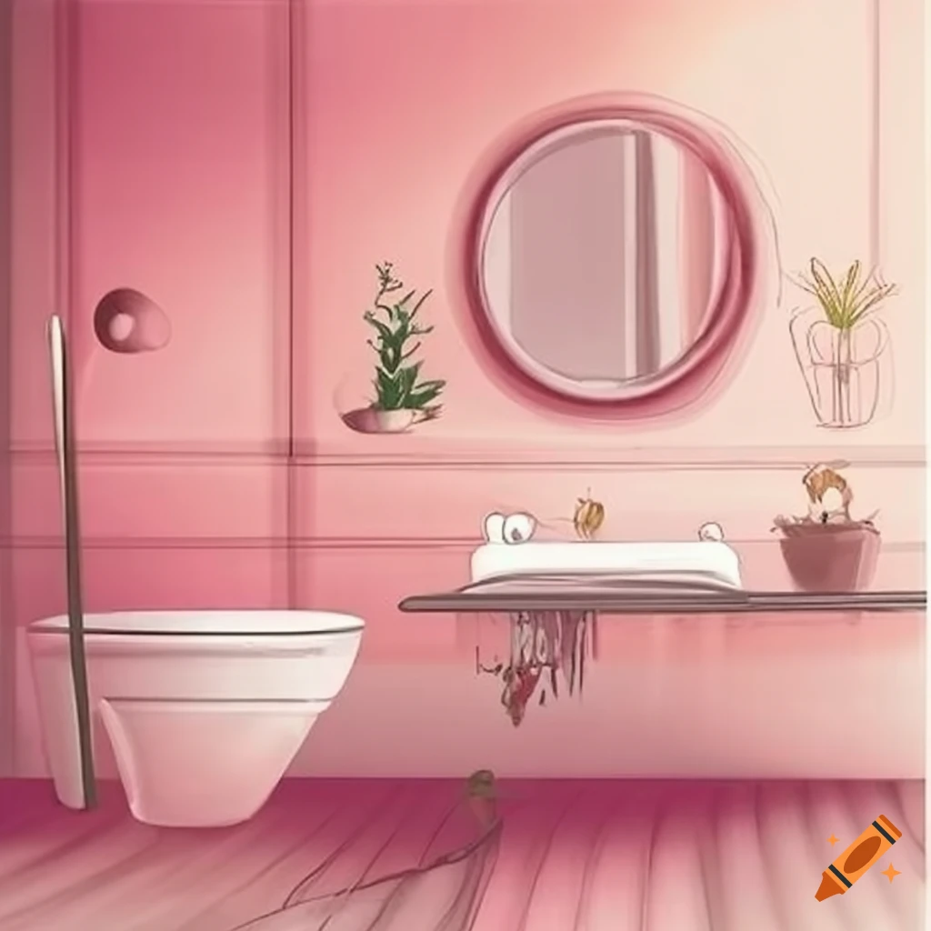 Tranquil bathroom with pink tiles and steamy ambiance in a draw style ...