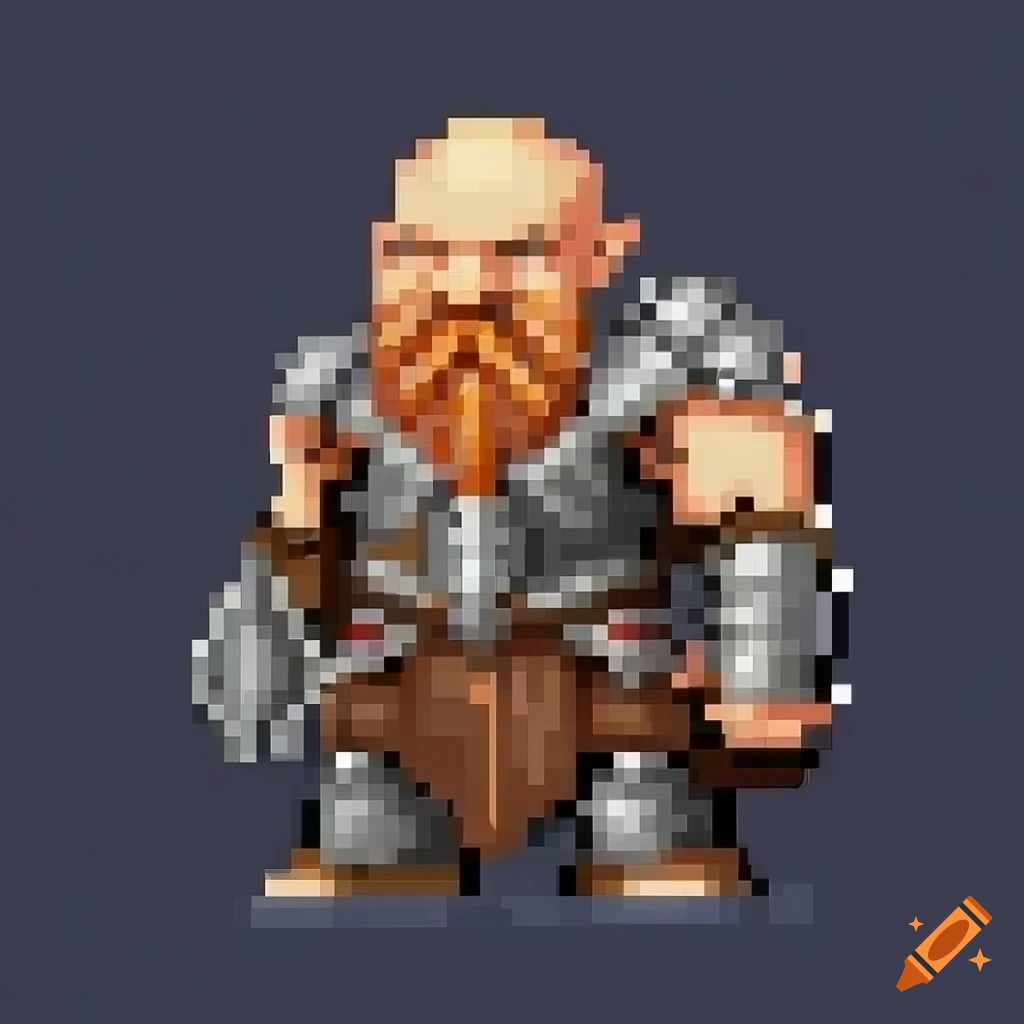 Highly detailed pixel art of a dwarf warrior in armor similar to final fantasy on Craiyon