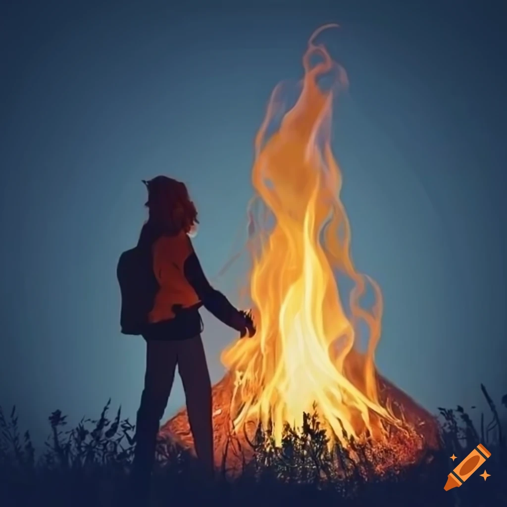 Highly detailed scene with two people in a meadow next to a green tree ...