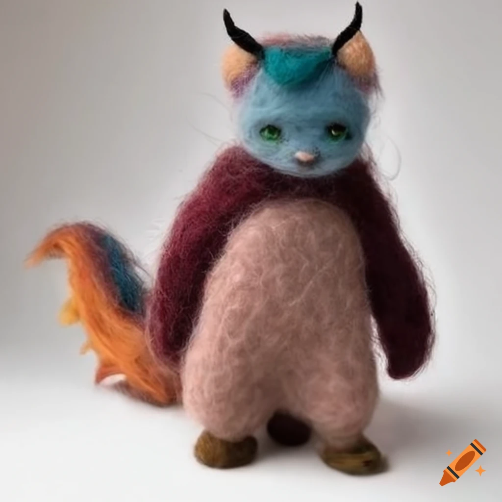 Fantasy creatures in unique clothing made of felted wool on Craiyon