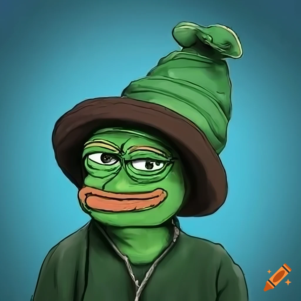 Pepe the frog wearing a little hat in a realistic portrait on Craiyon