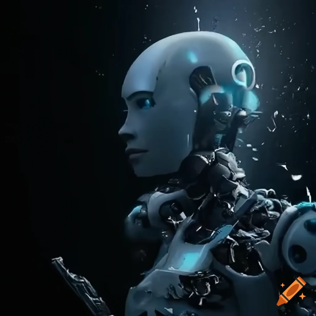 Ai robot navigating through rubble-strewn streets on Craiyon