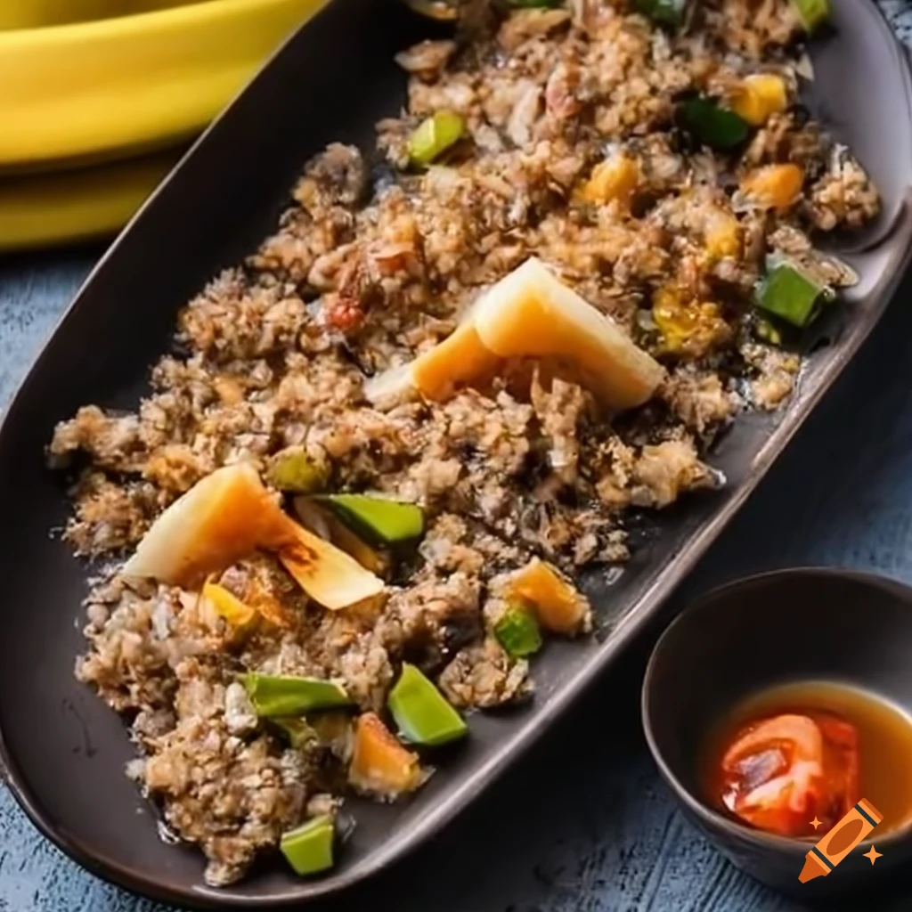 Filipino sisig dish made with banana blossoms and savory ingredients on ...