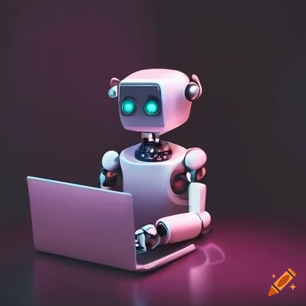 Funny robot typing on a laptop keyboard on Craiyon