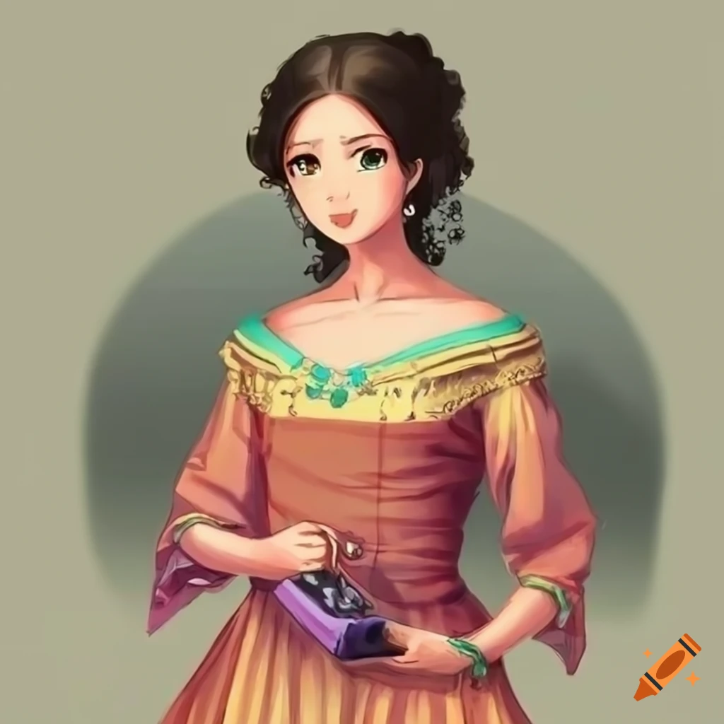 Anime portrait of a filipina spanish colonial era woman with a purse on ...