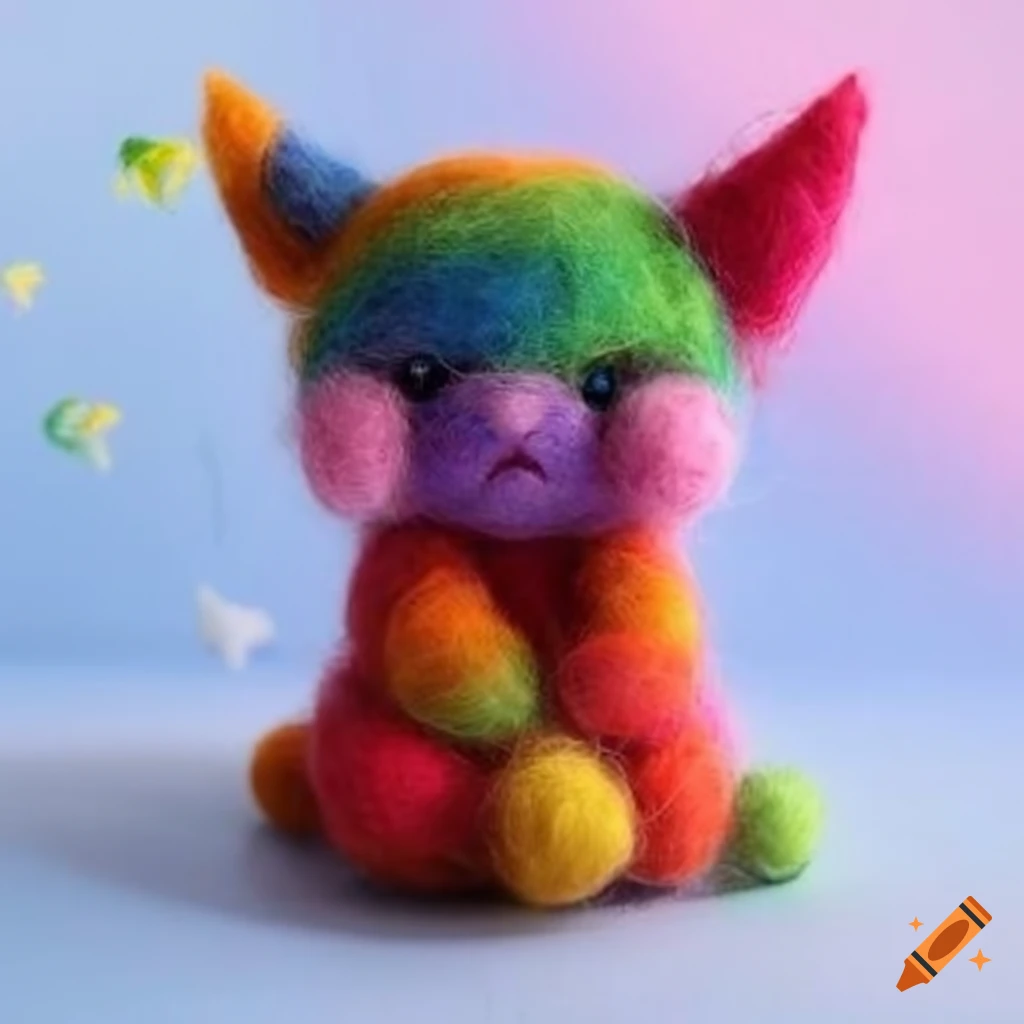 Felted wool fantasy creatures wearing special clothing on Craiyon