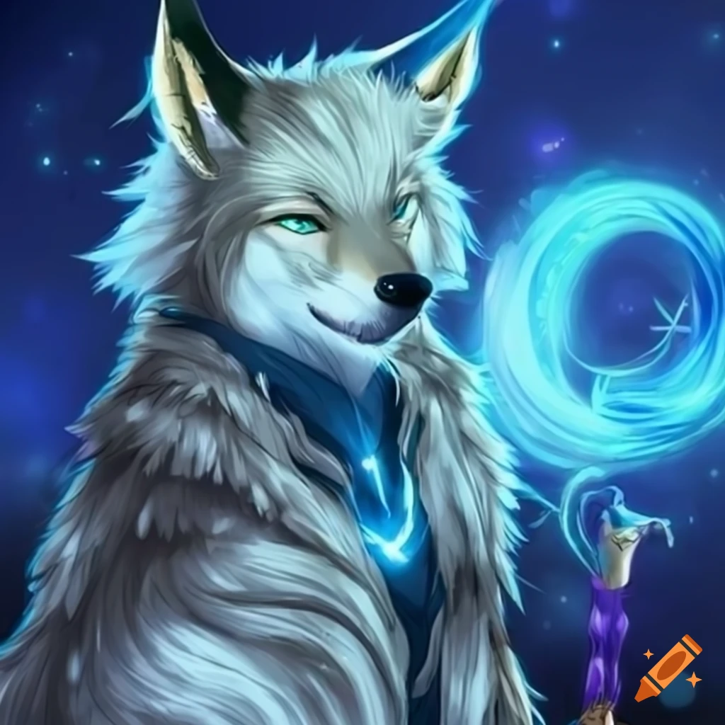 Anime blue and gold fluffy wolf resembling Anubis on Craiyon