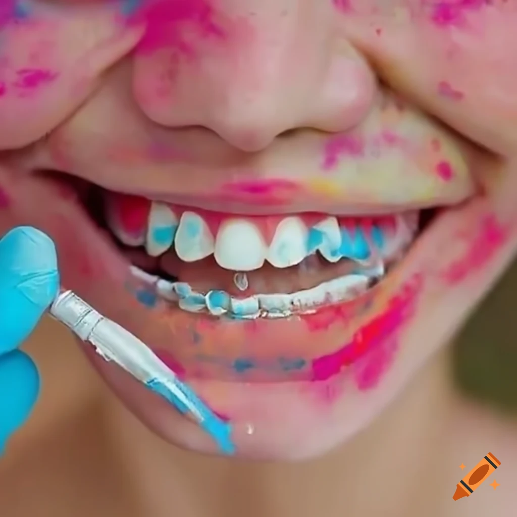 Dentist cleaning a tooth with holi color festival paint on Craiyon