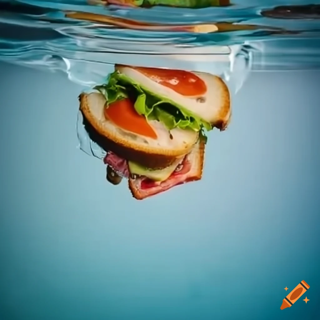 Bucket filled with sandwiches floating in water on Craiyon