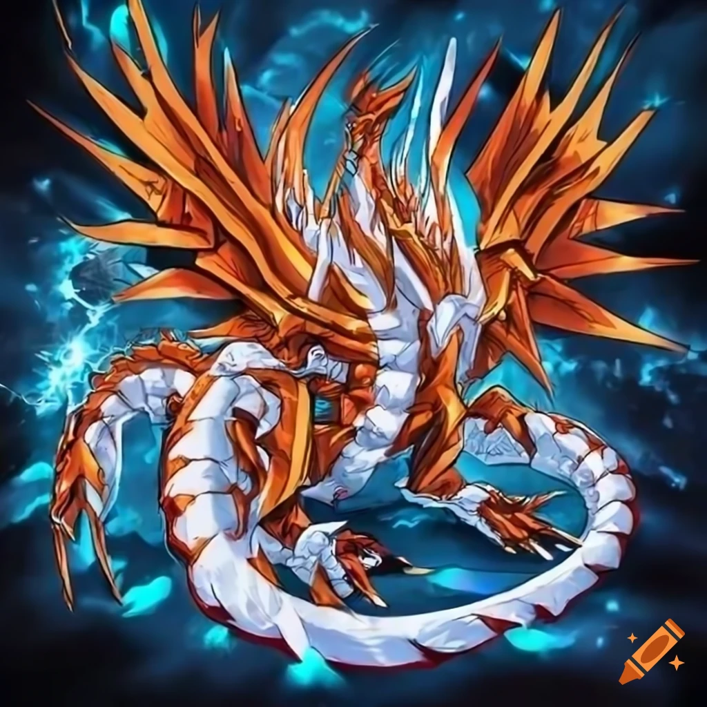 Unique and intense white and orange alien dragons in yugioh art style ...