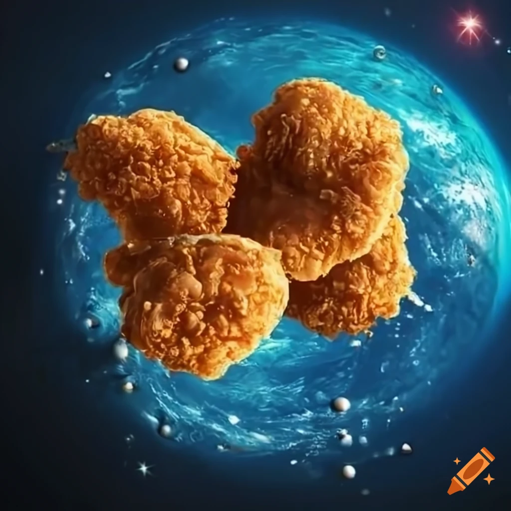 Chicken nuggets floating in space on Craiyon