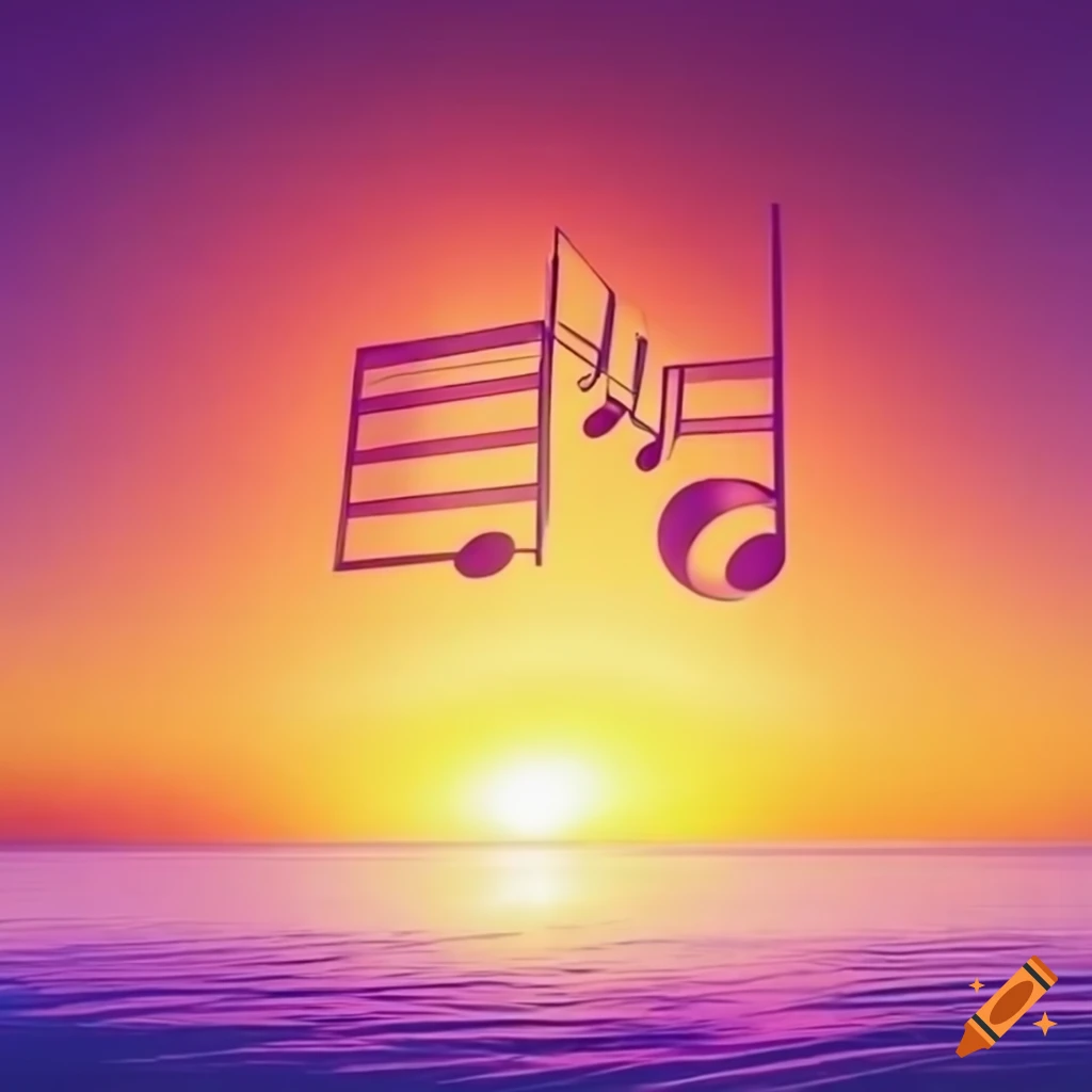 Beautiful sunset with music notes in the sky on Craiyon