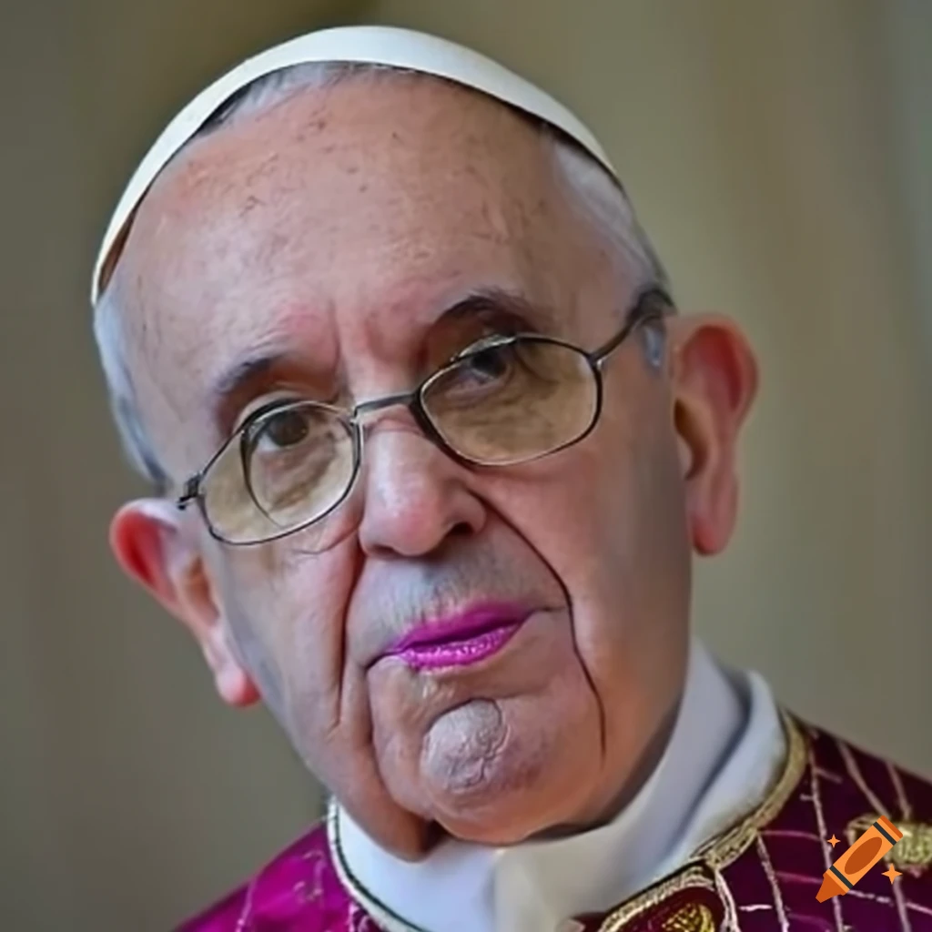 Satirical portrayal of a pope wearing lipstick on Craiyon