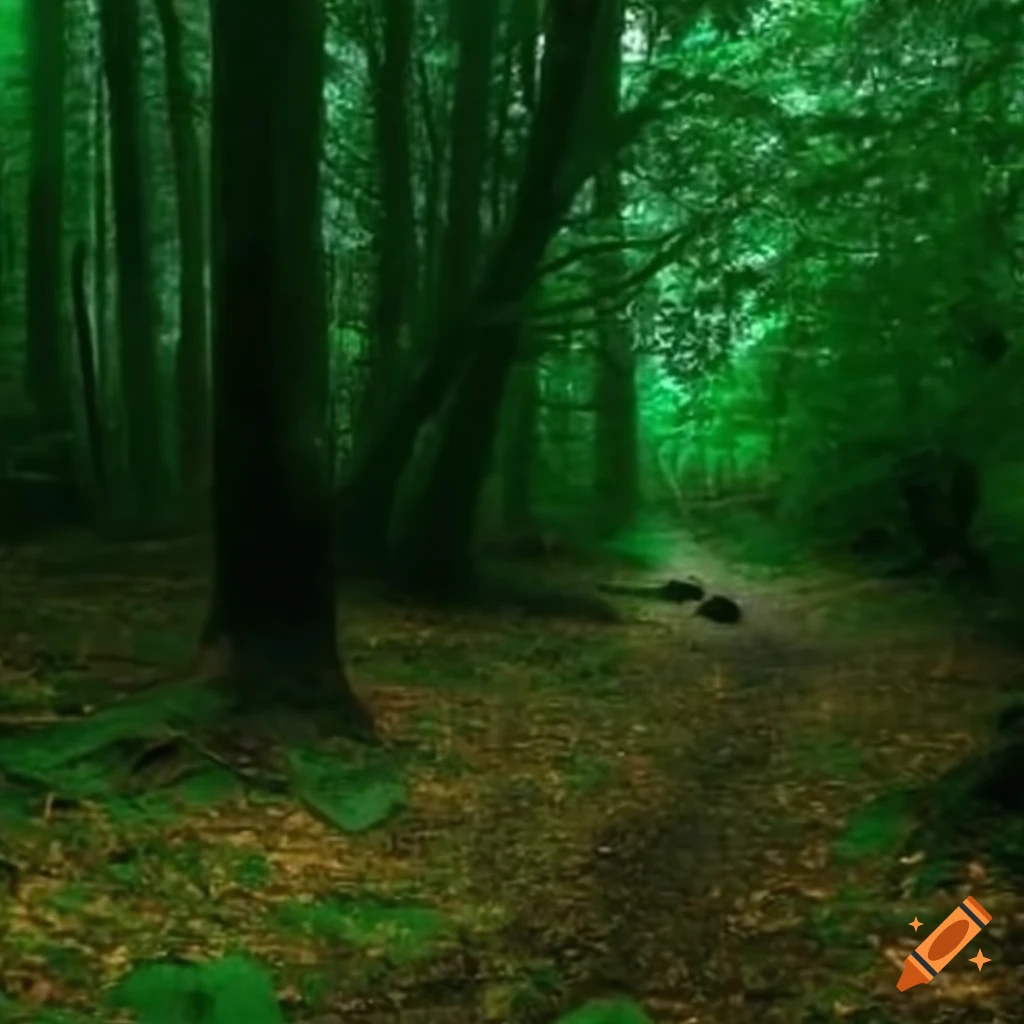 Gloomy atmosphere in a vast forest on Craiyon