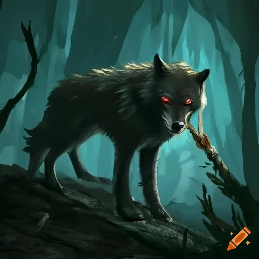 Relentless wolf in a fantasy forest on Craiyon